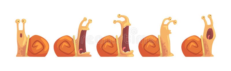 Funny Snail with Spiral Shell Show Different Emotion Vector Set Stock ...