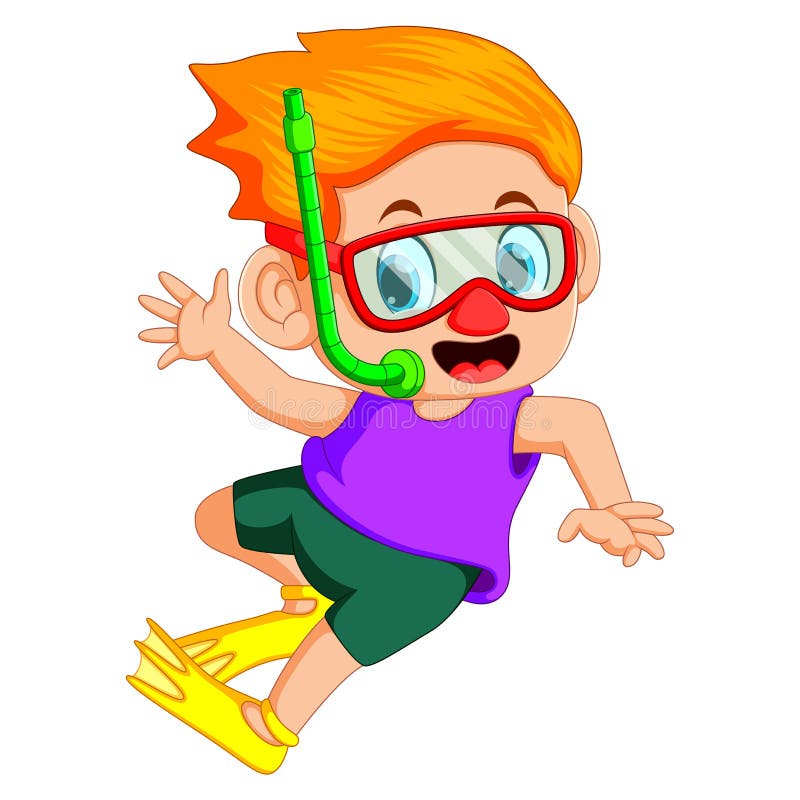 Cute Boy with Snorkel and Diving Stock Vector - Illustration of diving ...