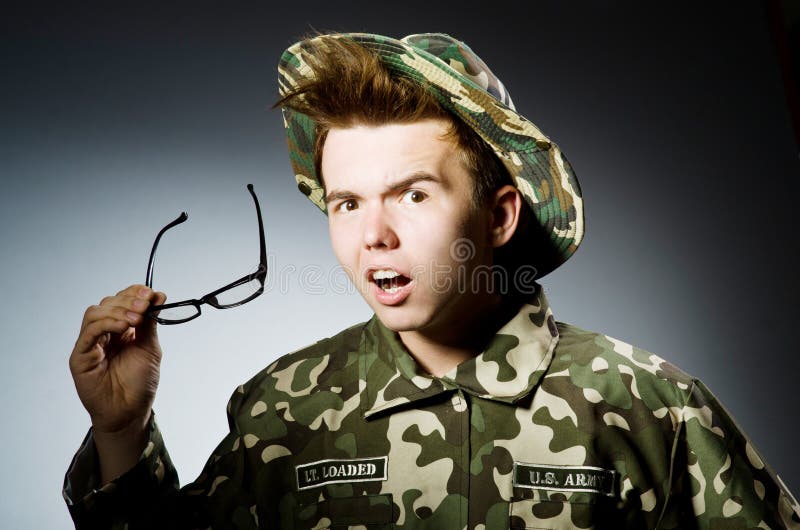 Funny soldier in military stock image. Image of amazed - 46291109
