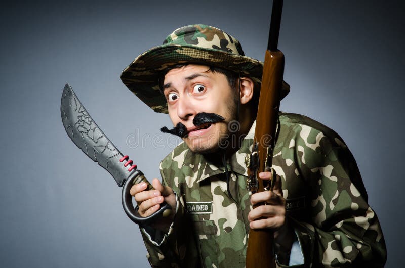 Funny soldier in military stock photo. Image of comic - 46612134