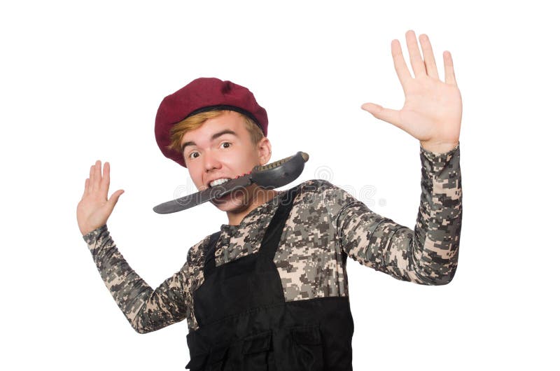 Funny Soldier in Military Concept Isolated Stock Image - Image of knife ...
