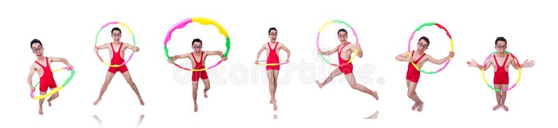 Funny Sportsman with Hula Hoop on White Stock Photo - Image of ...