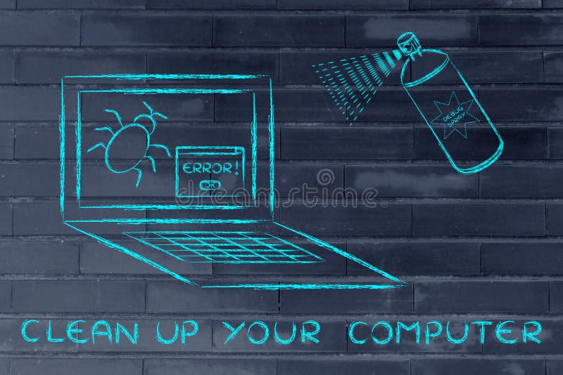 Funny Spray Cleaning Up Computer Bugs Stock Illustration - Illustration ...