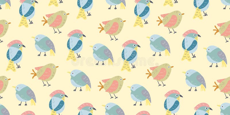 Cute Funny Spring Birds Seamless Vector Pattern Stock Vector ...