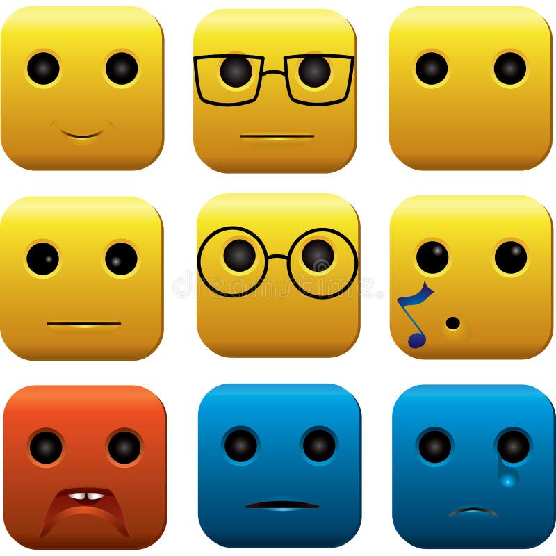 Funny Square Emoticons Vector Set Stock Illustration - Illustration of ...