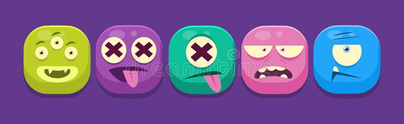 Funny Square Face Character with Emotion Icon Vector Set Stock Vector ...