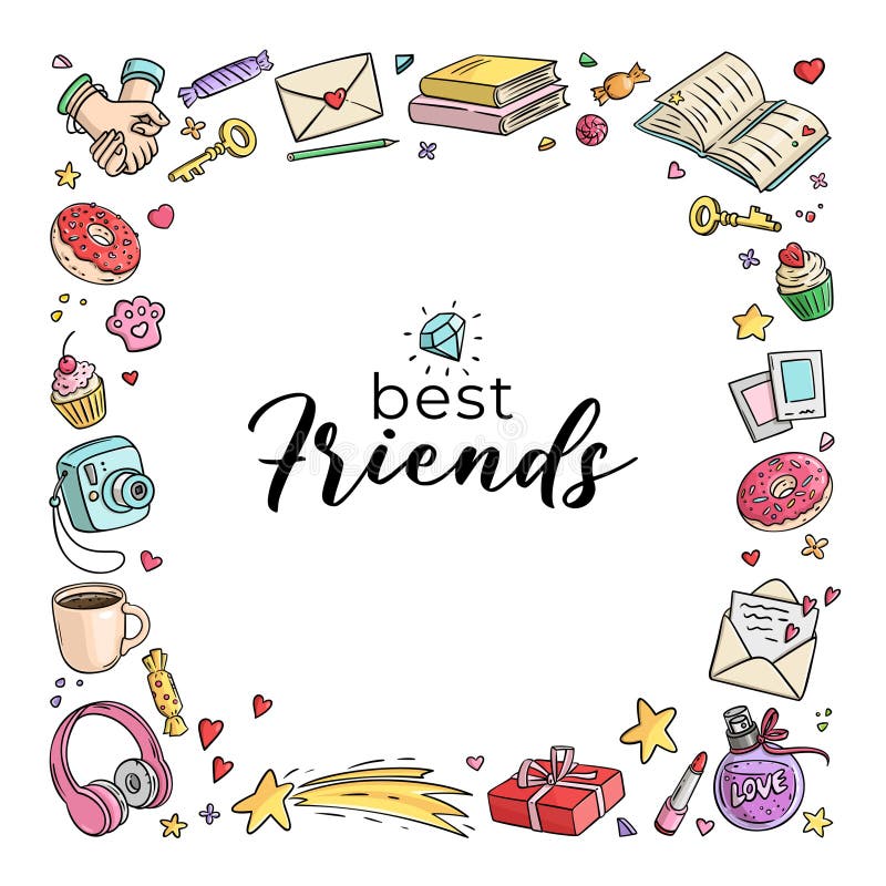 Funny Square Frame Friends and Friendship. Girls Design Elements ...
