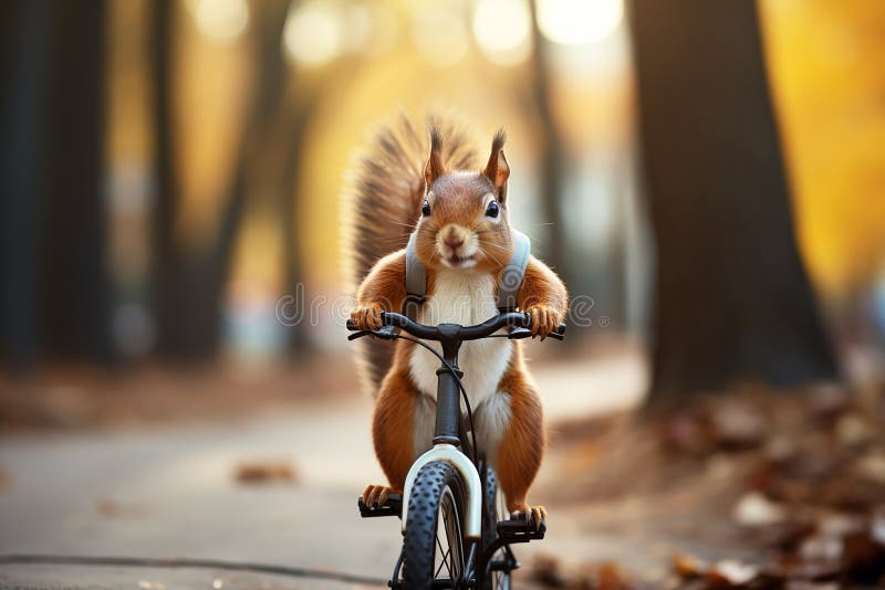 Funny Squirrel with Backpack Riding a Bicycle Stock Illustration ...