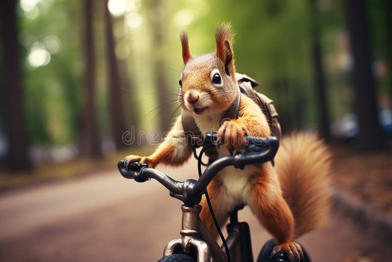 Funny Squirrel with Backpack Riding a Bicycle Stock Illustration ...