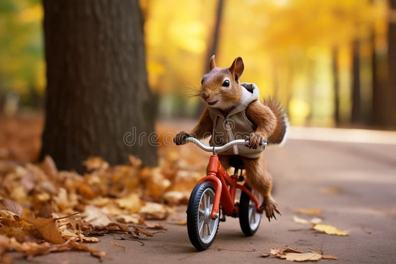Funny Squirrel with Backpack Riding a Bicycle Stock Illustration ...