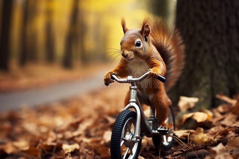Funny Squirrel with Backpack Riding a Bicycle Stock Illustration ...