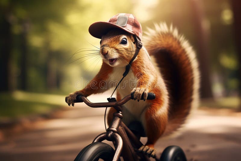 Funny Squirrel in a Cap Riding a Bicycle Stock Illustration ...
