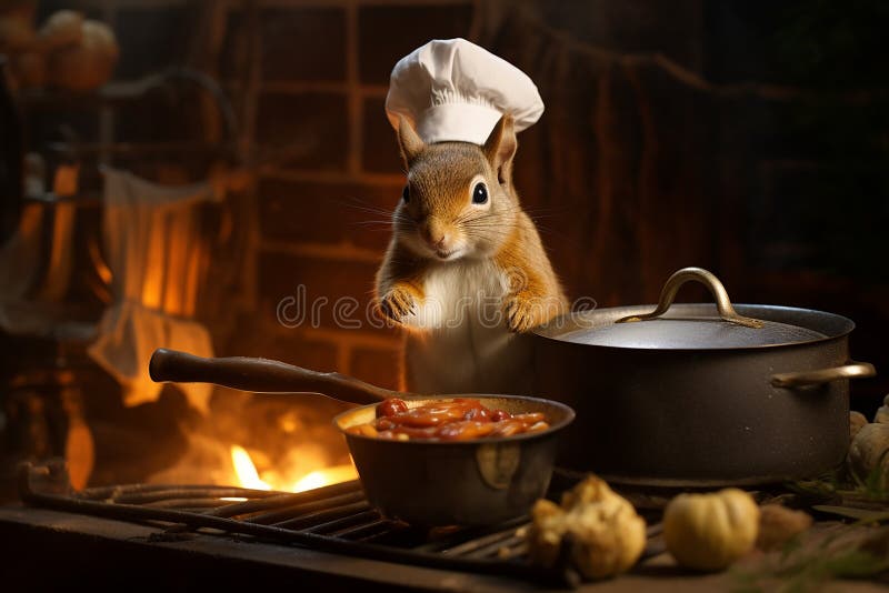 Funny Squirrel with a Chef S Cap Cooking Dinner. Generative AI Stock ...