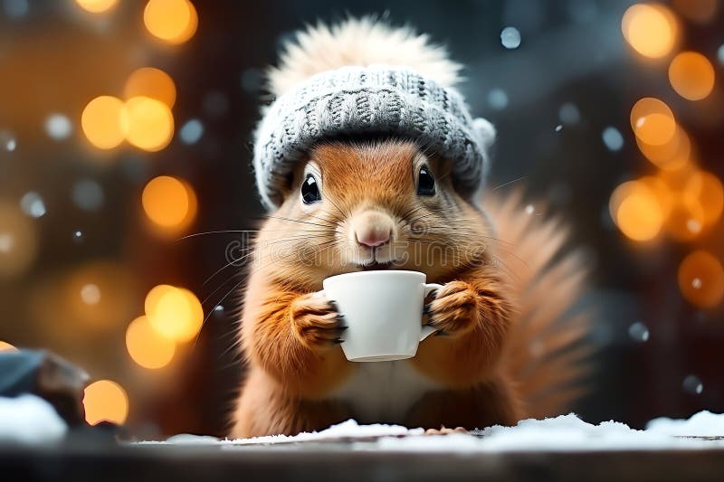 Funny Squirrel with Hot Chocolate Cup, AI Generated Stock Illustration ...