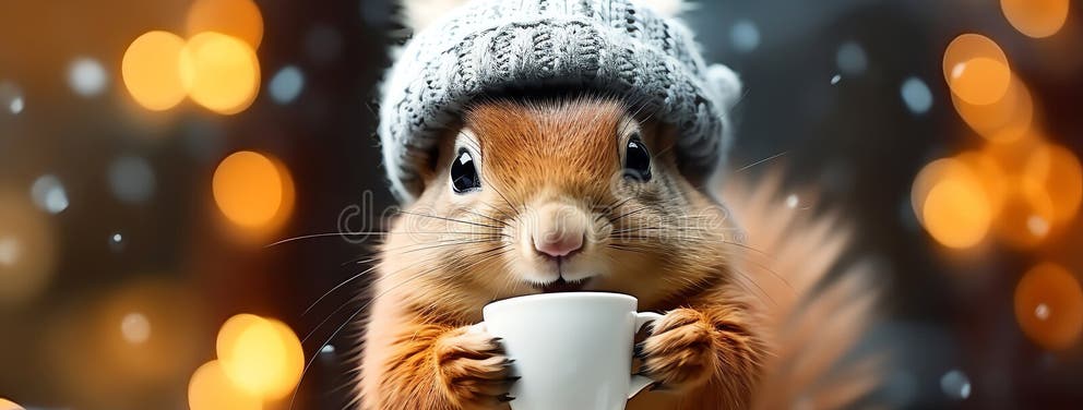 Funny Squirrel with Hot Chocolate Cup, AI Generated Stock Illustration ...