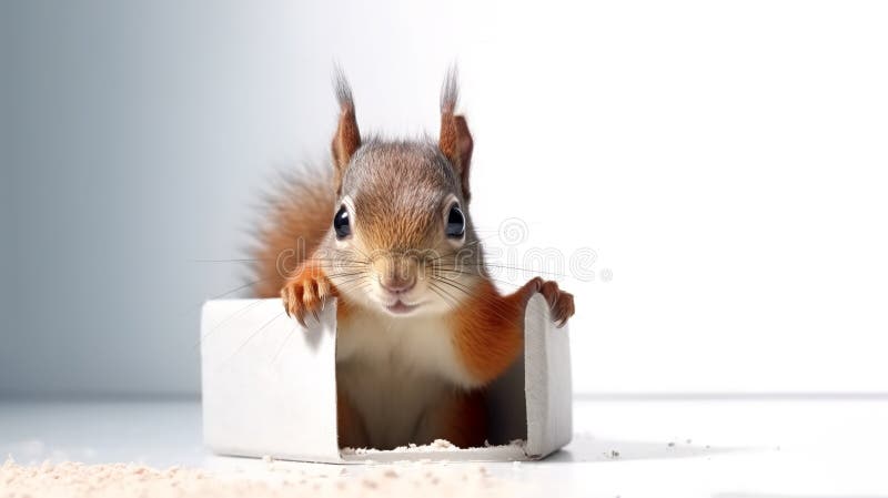 Funny Squirrel Peeking Out of Cardboard Box Stock Image - Image of hair ...