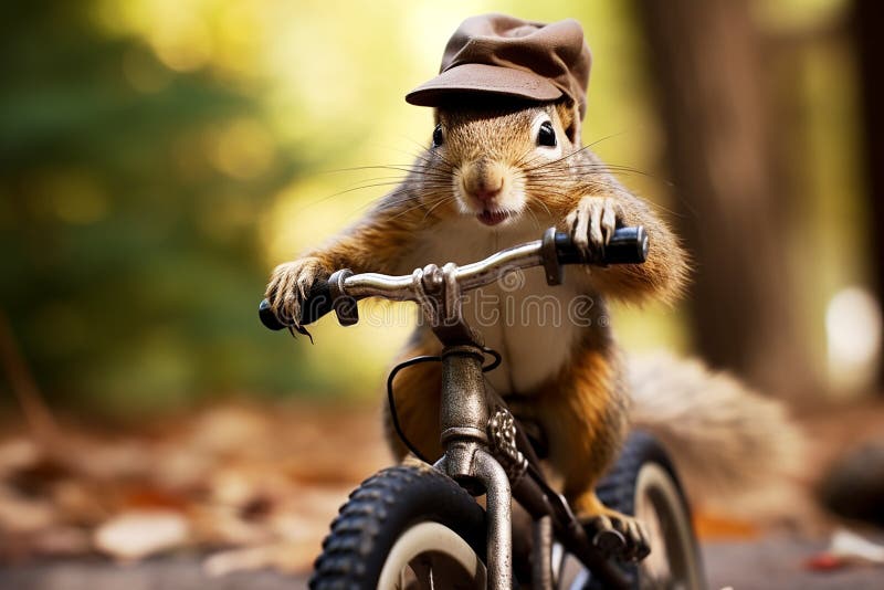 Funny Squirrel Riding a Bicycle Stock Photo - Image of cycle, squirrel ...