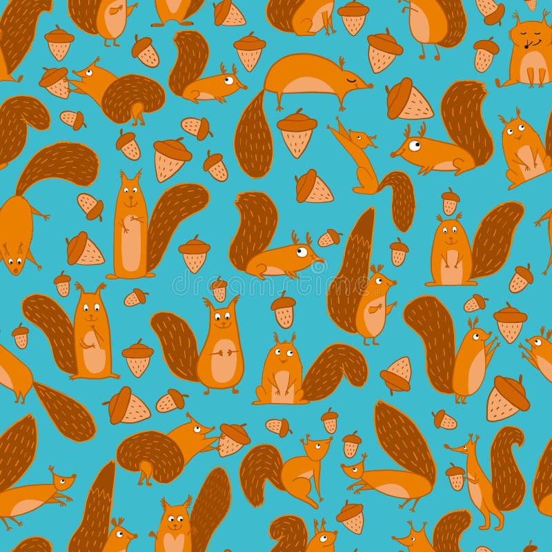 Funny Squirrels with Nut, Seamless Pattern Stock Vector - Illustration of zoology, baby: 209250366