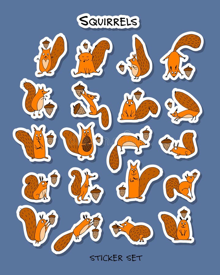 Funny Squirrels, Sticker Set for Your Design Stock Vector ...