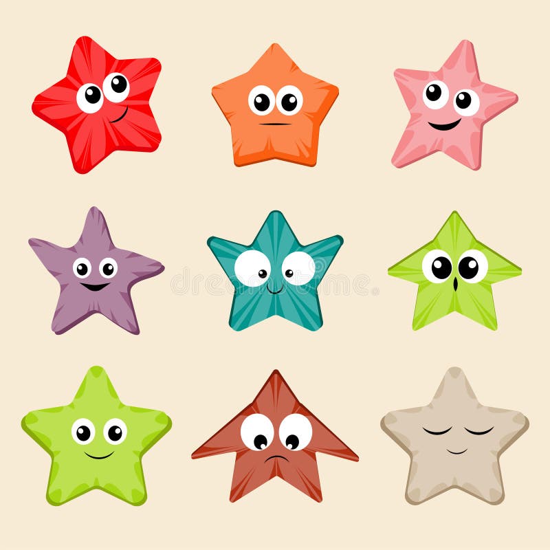 Funny Stars with Face Expression Stock Vector - Illustration of ...