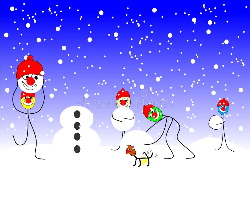 Funny Stick Figures Build a Snowmen Stock Illustration - Illustration ...