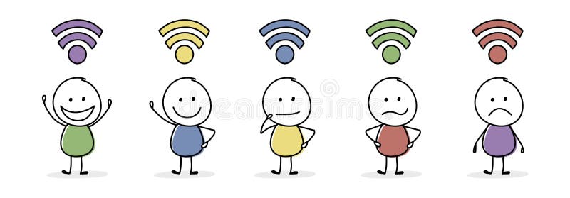 Funny Stickman with Internet Connection Symbol. Icons Set Stock Vector ...