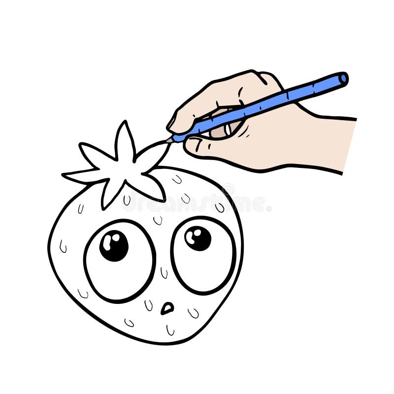 Funny Strawberry Hand Drawing Stock Vector - Illustration of draw ...