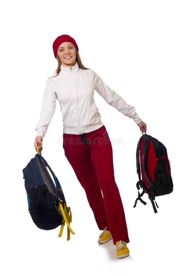The Funny Student with Backpack Isolated on White Stock Photo - Image ...