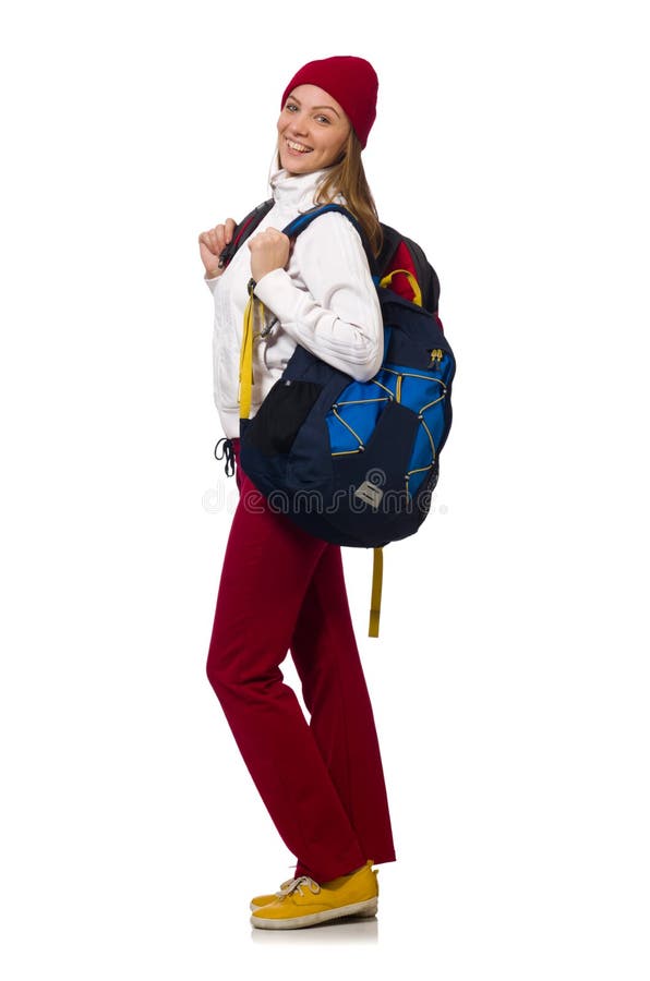 Funny Student with Backpack Isolated on White Stock Image - Image of ...
