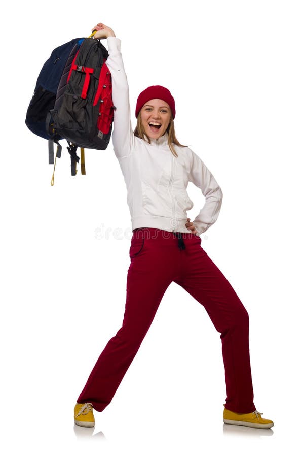 The Funny Student with Backpack Isolated on White Stock Image - Image ...