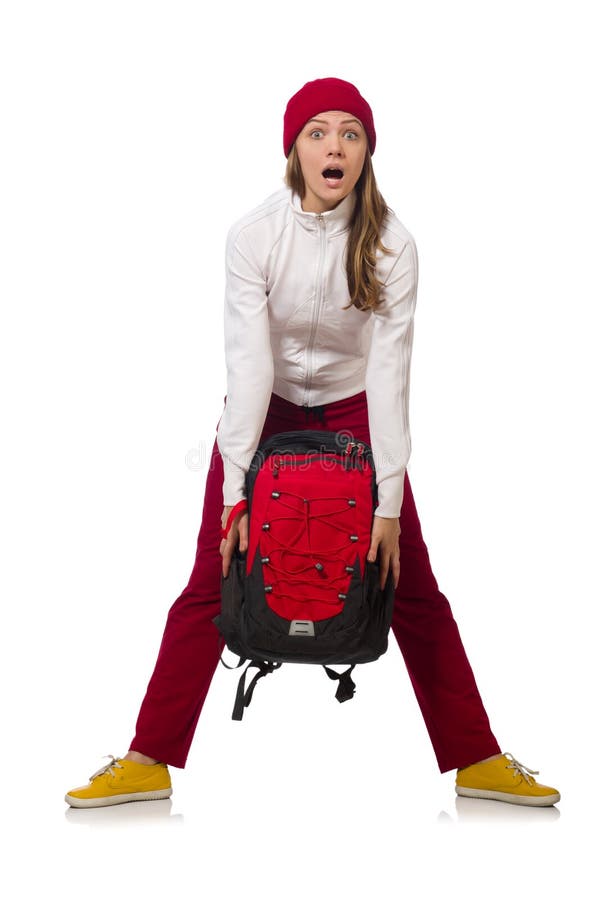 The Funny Student with Backpack Isolated on White Stock Image - Image ...