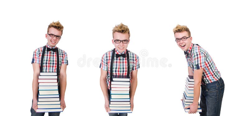 Funny Student with Stack of Books Stock Image - Image of lesson, male ...