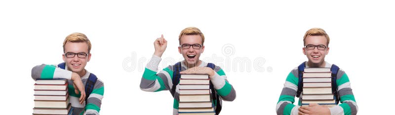 Funny Student with Stack of Books Stock Image - Image of collage ...