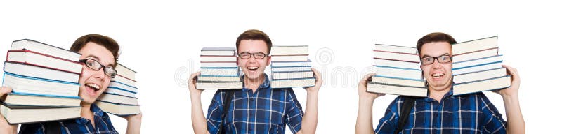 Funny Student with Stack of Books Stock Photo - Image of humour ...