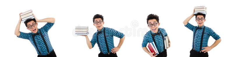 Funny Student with Stack of Books Stock Photo - Image of montage ...