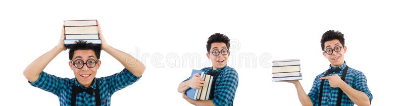 Funny Student with Stack of Books Stock Image - Image of happiness ...