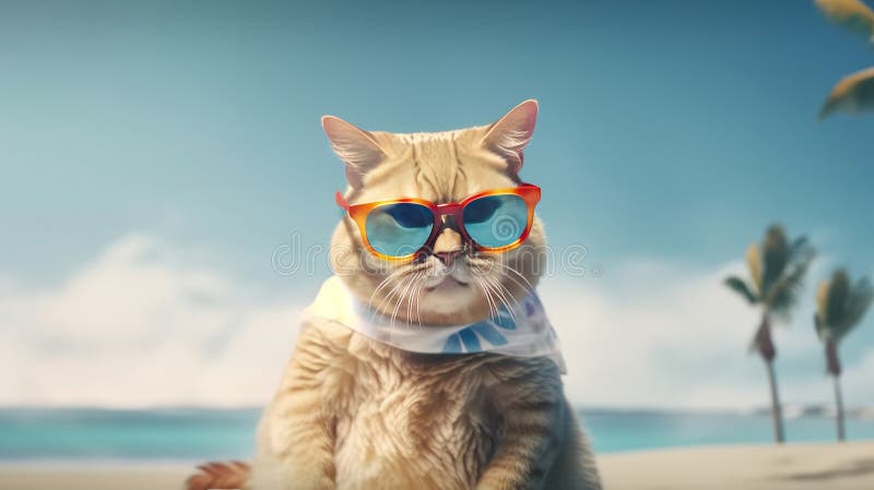 Funny Summer Cat. Illustration AI Generative Stock Illustration ...