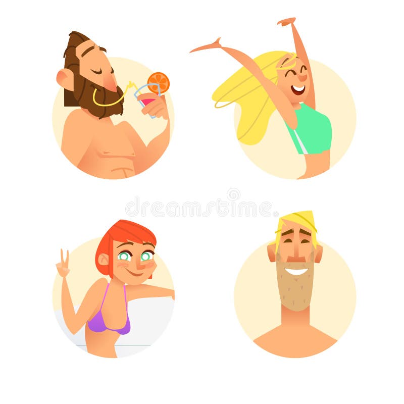 Funny Summer Characters in Cartoon Style Stock Vector - Illustration of ...