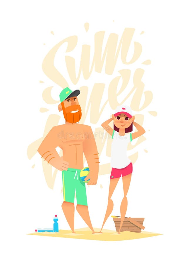 Funny Summer Characters in Cartoon Style Stock Vector - Illustration of ...