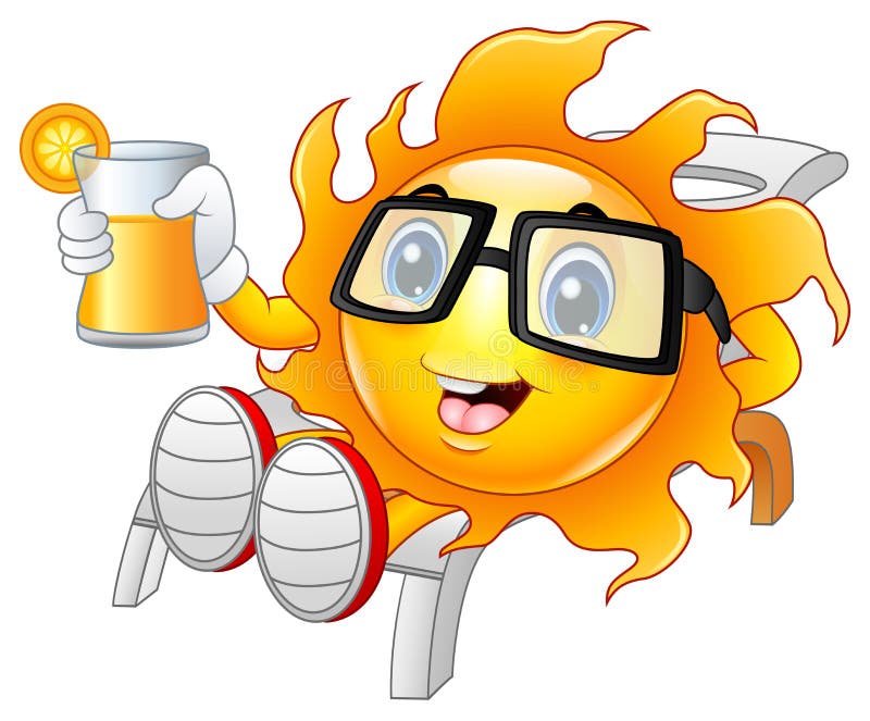 Funny Sun Relaxing Showing Orange Juice Stock Vector - Illustration of ...