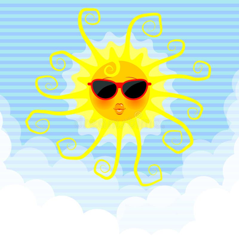 Funny sun in the sky stock vector. Illustration of ruddiness - 49525268