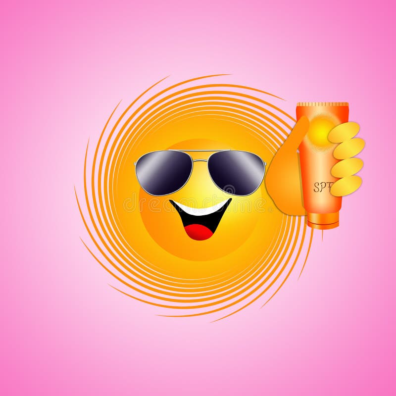 Funny sun with sun lotion stock illustration. Illustration of holiday ...