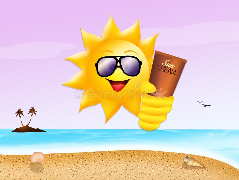 Funny sun with sunscreen stock illustration. Illustration of sunscreen ...