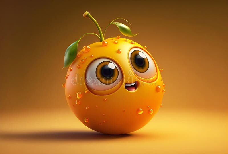 Funny Surprised Cartoon Character Orange Covered with Juice Drops ...