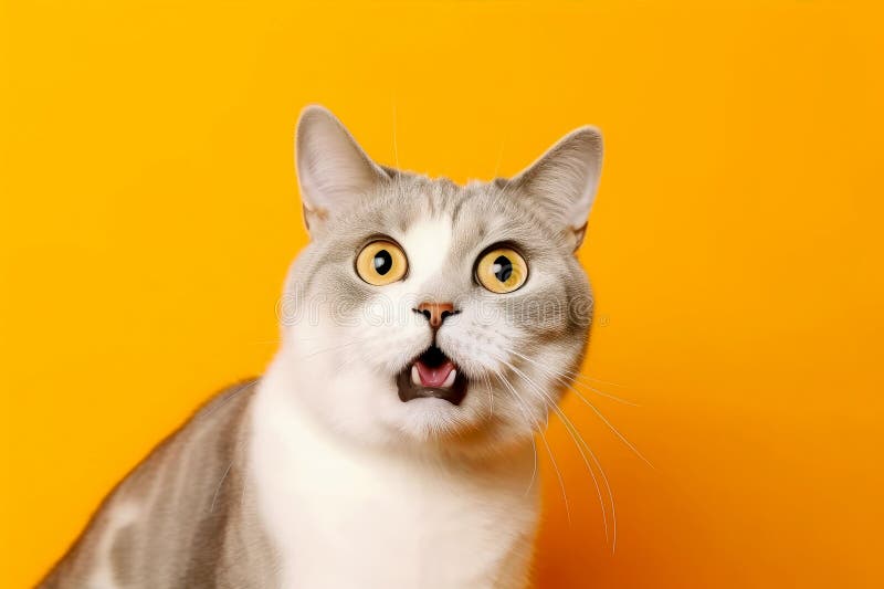 Funny Surprised Cat Isolated on Bright Orange Background. Studio ...