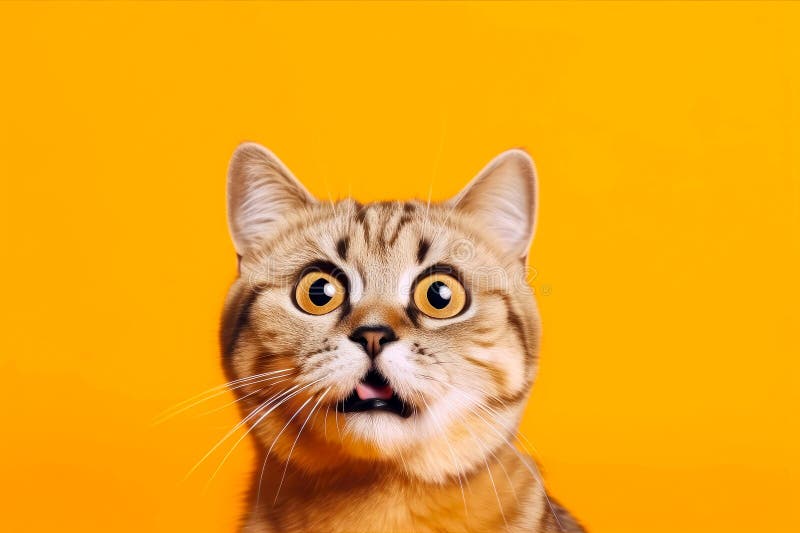 Funny Surprised Cat Isolated on Bright Orange Background. Studio ...