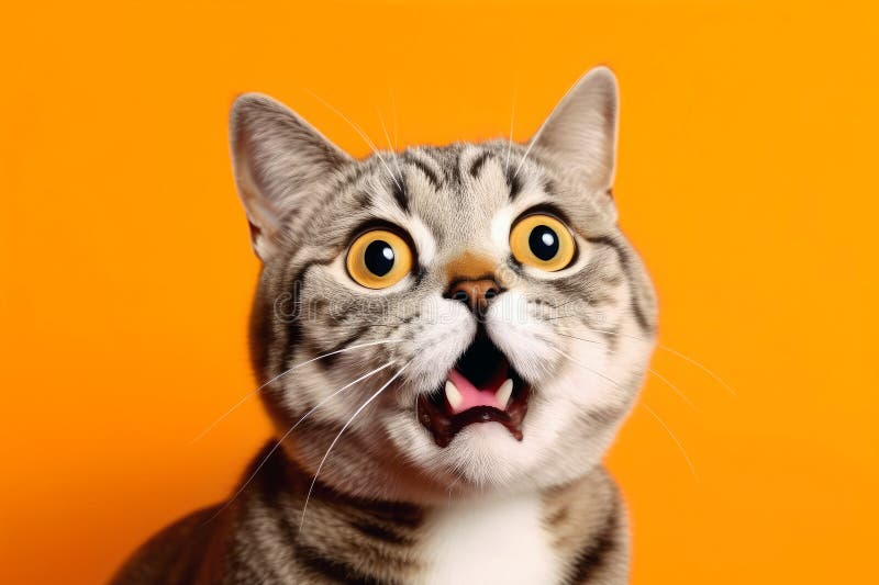 Funny Surprised Cat Isolated on Bright Orange Background. Studio ...