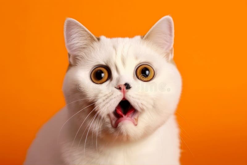 Funny Surprised Cat Isolated on Bright Orange Background. Studio ...