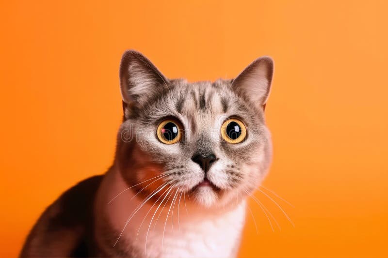 Funny Surprised Cat Isolated on Bright Orange Background. Studio ...