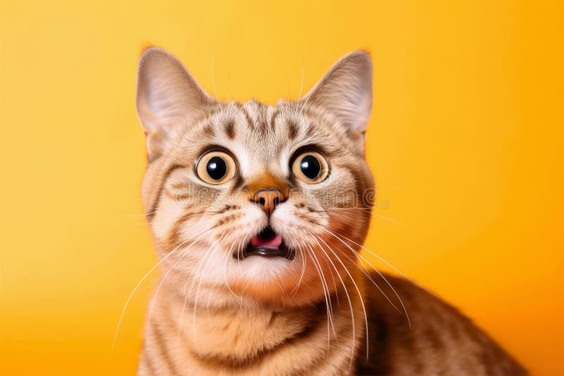 Funny Surprised Cat Isolated on Bright Orange Background. Studio ...